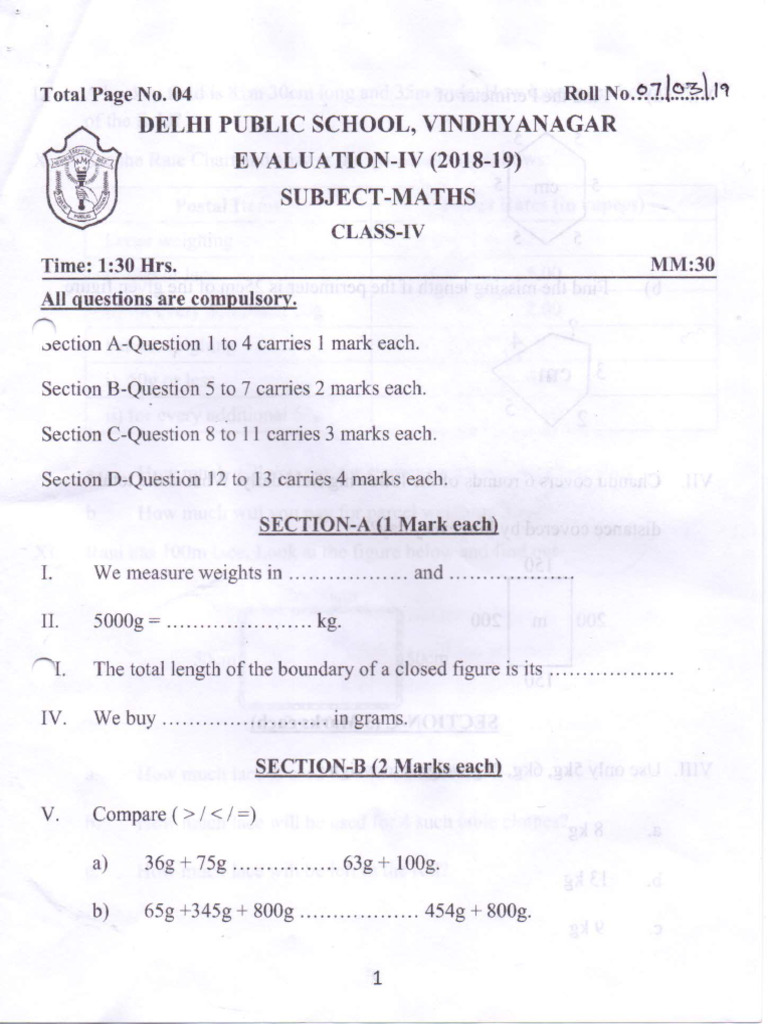 E-4 Maths (2018-19) | PDF