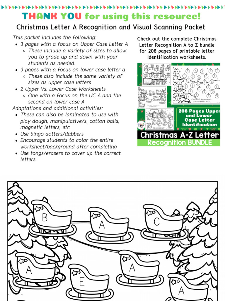 A Y For Using This Resource!: Christmas Letter A Recognition and Visual ...