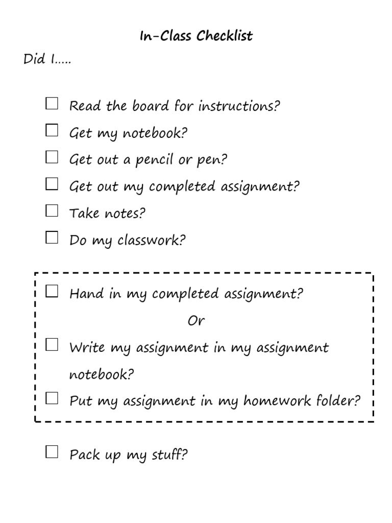 Student Checklist for Class and Homework | PDF