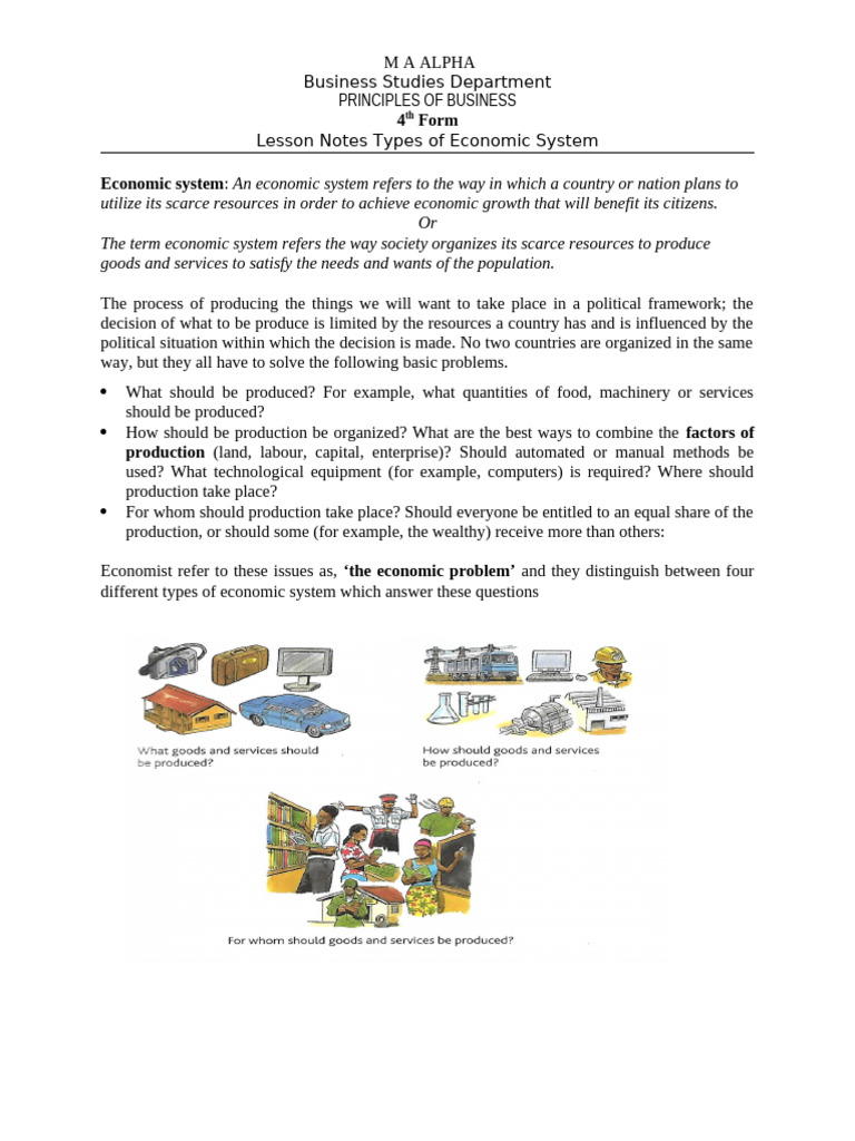 Lesson Notes - Types of Economic Systems | PDF | Market Economy ...