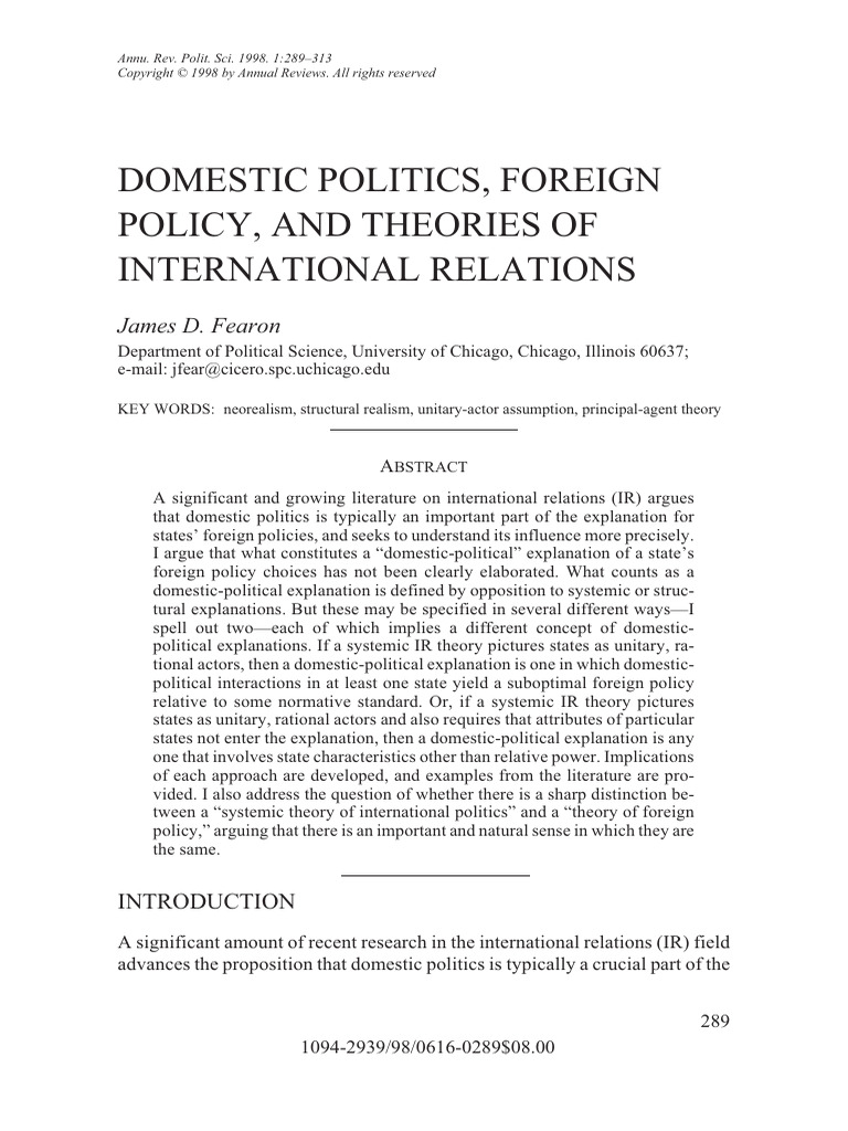Fearon Domestic+Politcs+ +Foreign+Policy | PDF | Theory | Policy