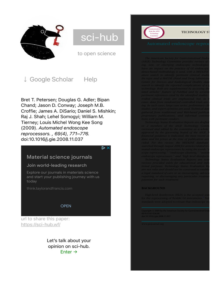 Sci-Hub - Automated Endoscope Reprocessors - 10.1016-J.gie.2008.11.037 ...