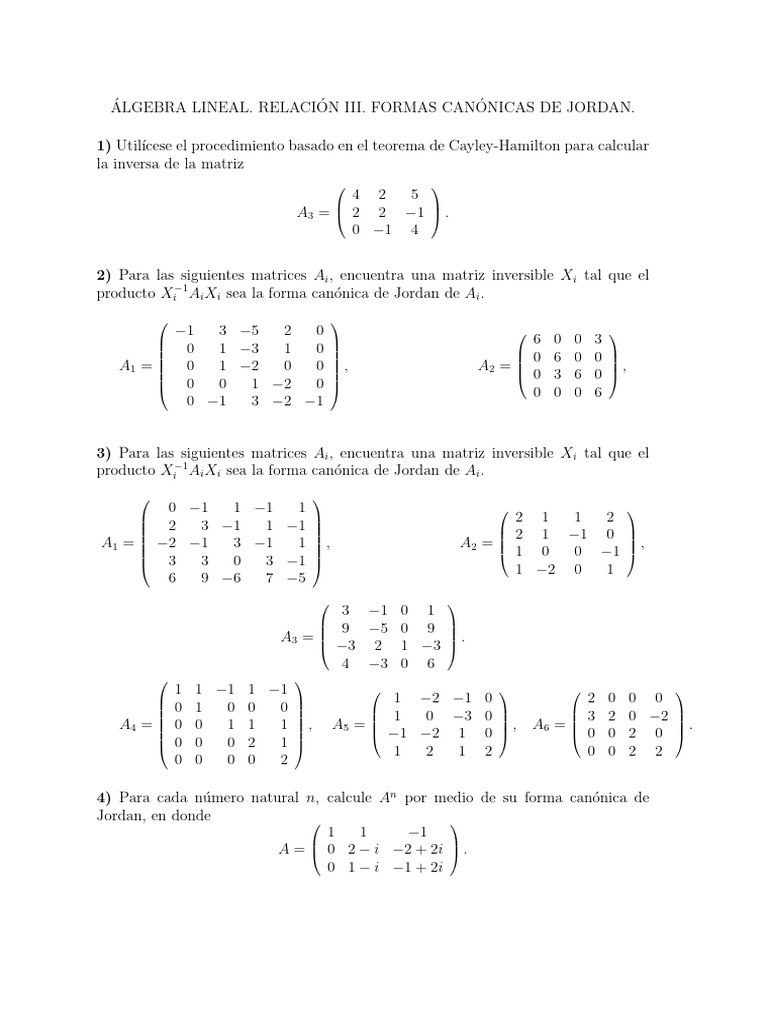 Formas Canónicas de Jordan en Álgebra Lineal | PDF | Matriz ...