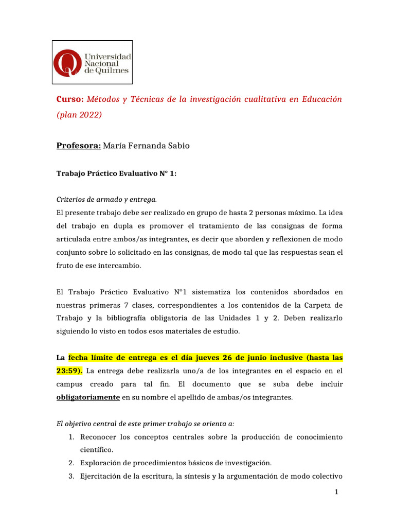Consigna TP Evaluativo N°1. MTICE 2° Período 2025 | PDF | Educación primaria