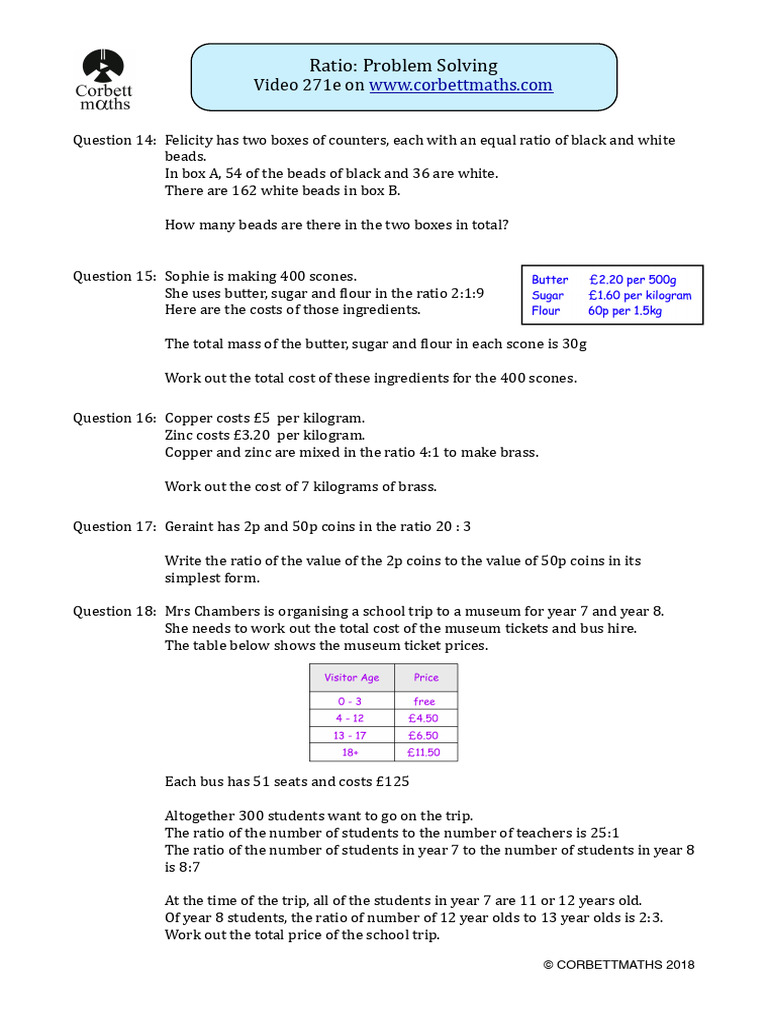 Ratio Solving Problems - HW | PDF