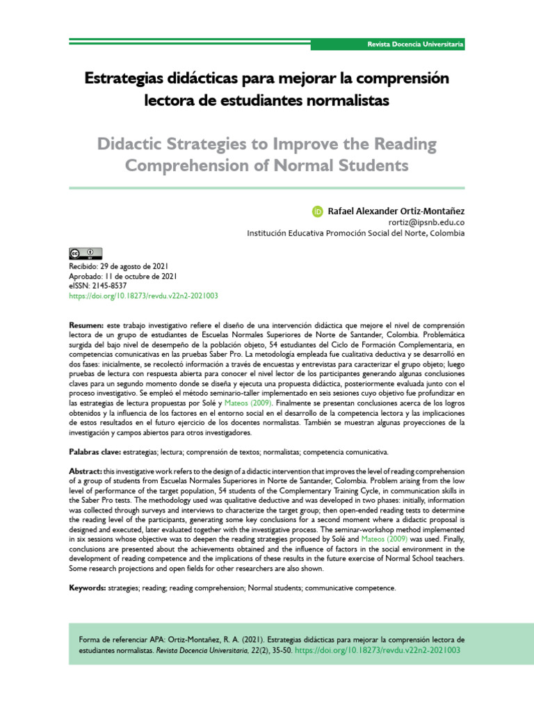 Estrategias para Mejorar la Comprensión Lectora | PDF | Comprensión ...