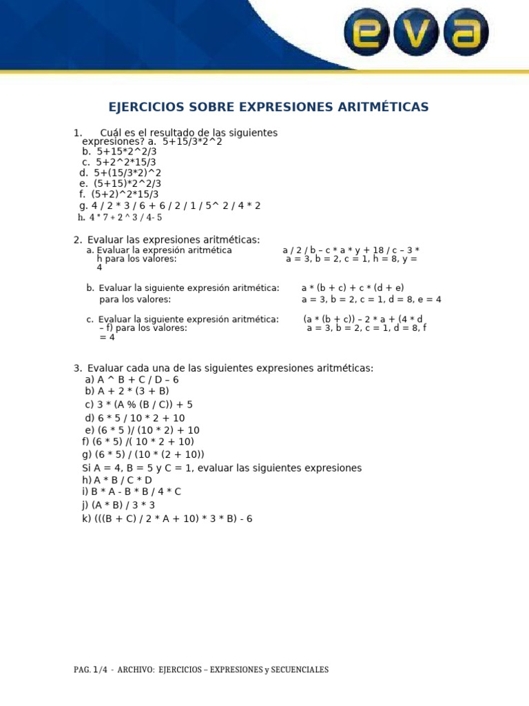 Ejercicios - Expresiones y Secuenciales | PDF | Algoritmos | Presupuesto