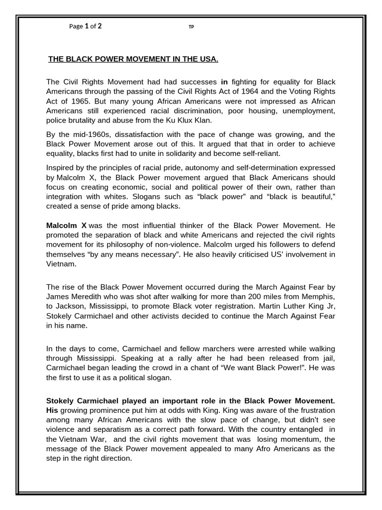 Q6 Black Power Movement Essay | PDF | Black Power | Social Movements