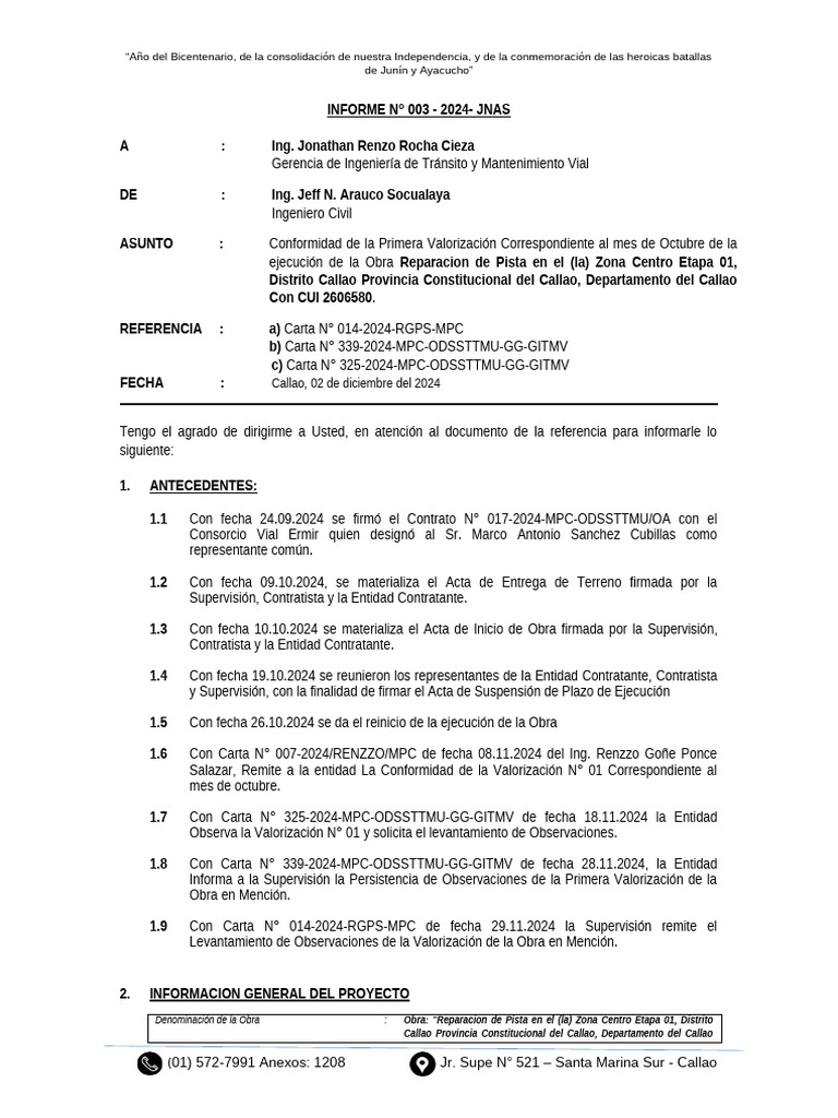 Inf. Valo 1 Contratista Zona Centro | PDF