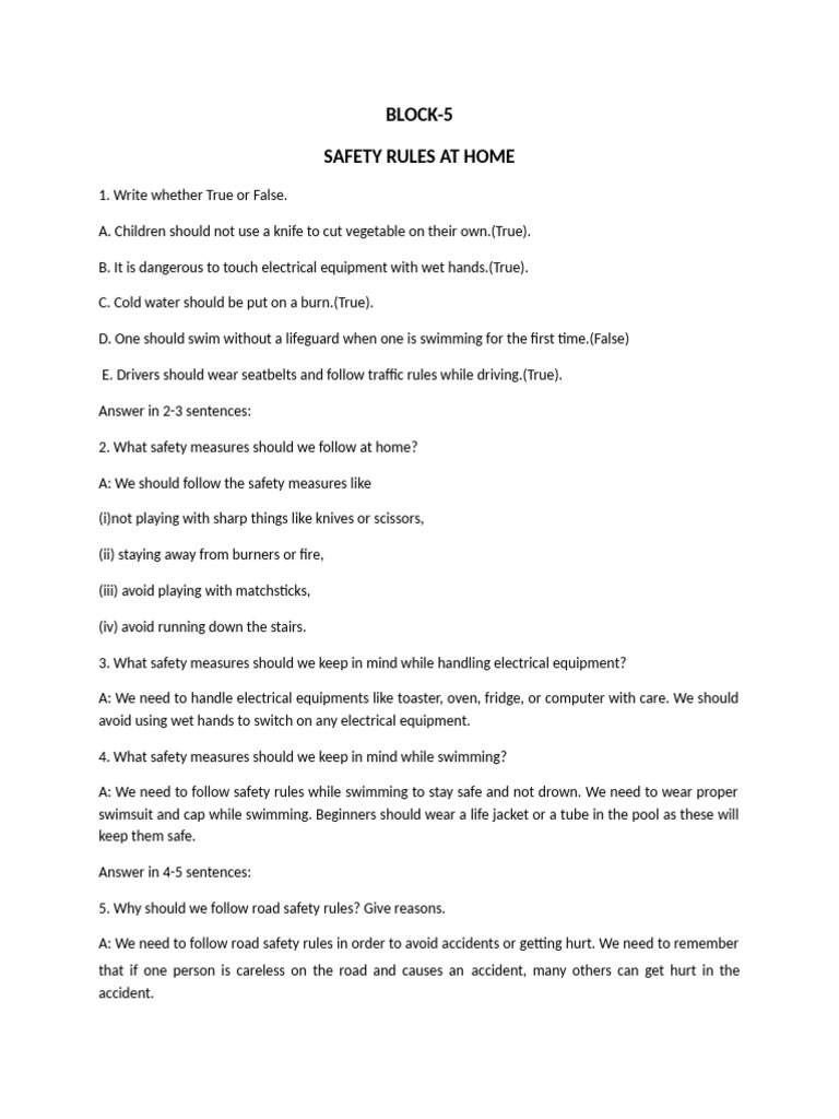 Essential Home Safety Rules for Kids | PDF