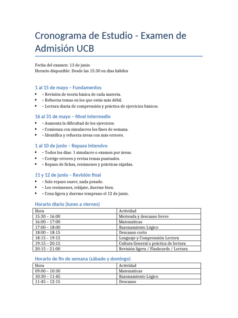 Cronograma UCB Estudio | PDF | Pensamiento crítico | Pensamiento