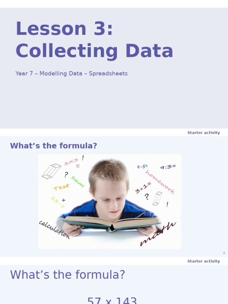 Slides - Year 7 - Modelling Data - Spreadsheets - Lesson 3 | PDF