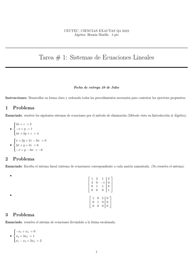 Tarea Algebra Lineal 1a | PDF