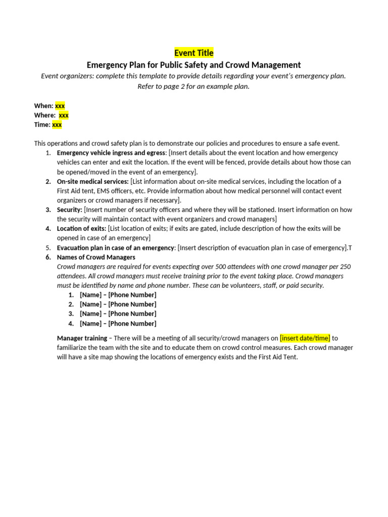Crowd Management Plan Example | PDF | Emergency | Public Safety