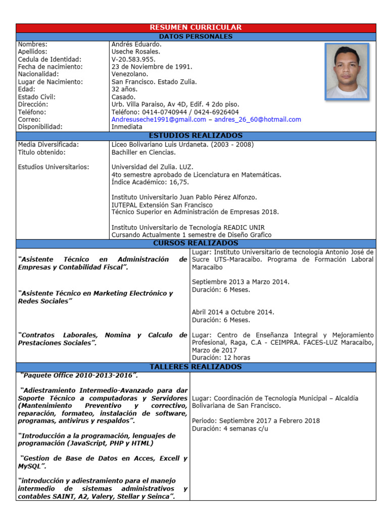 Curriculum Andres Useche 2024 | PDF | Microsoft Excel | Microsoft Office
