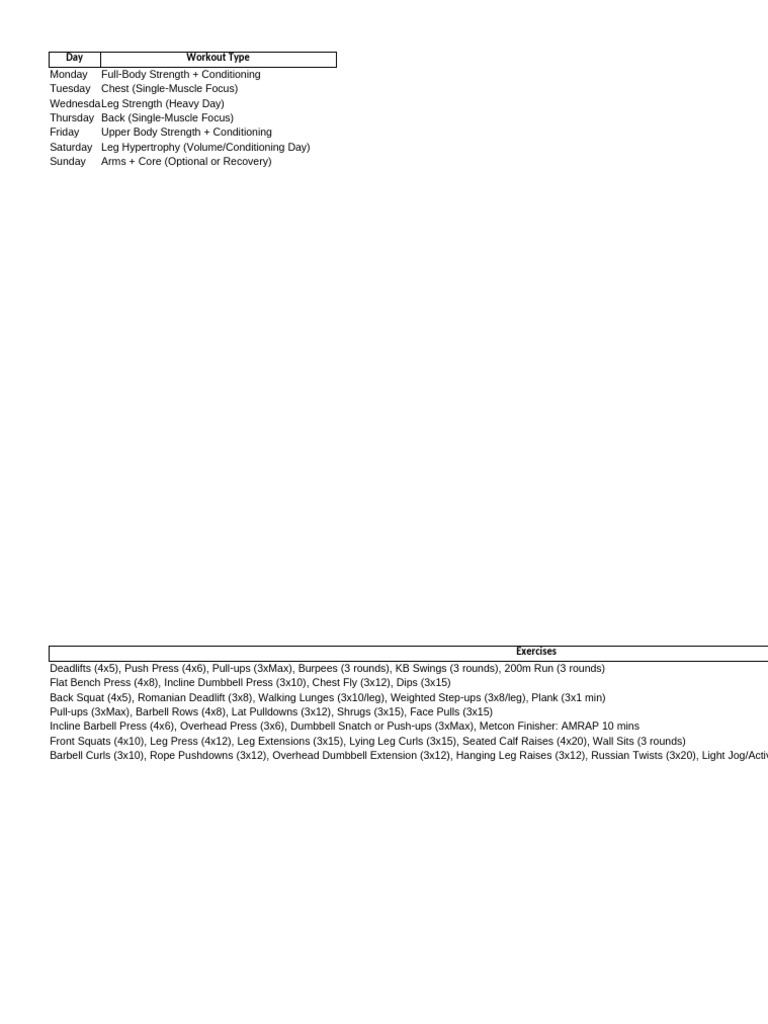 Strength and Conditioning Workout Plan | PDF | Weight Training | Physical Exercise