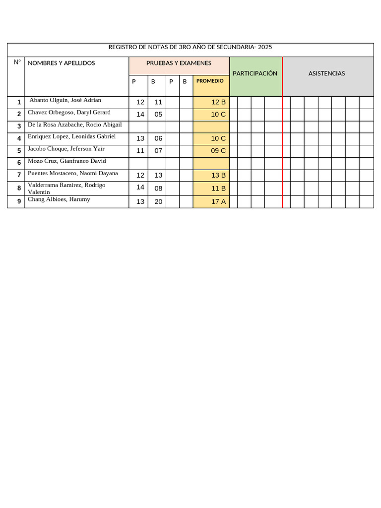 Lista de Alumnos de 3ro Año de Secundaria | PDF