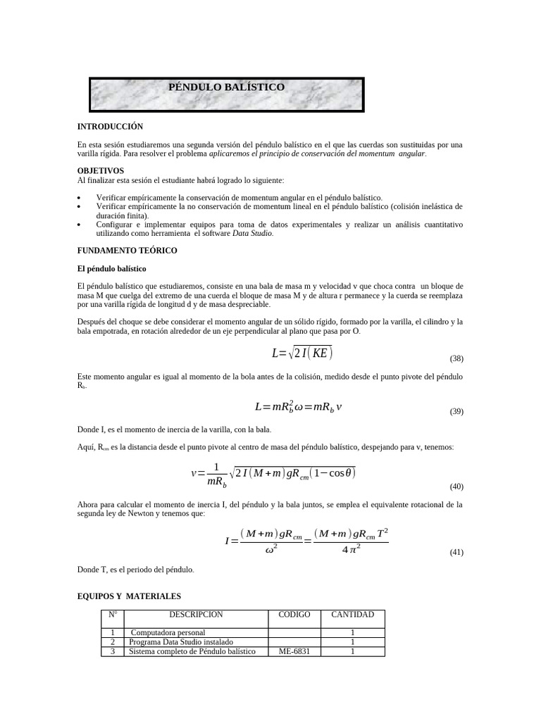 Lab 09 - Pendulo | PDF | Péndulo | Velocidad