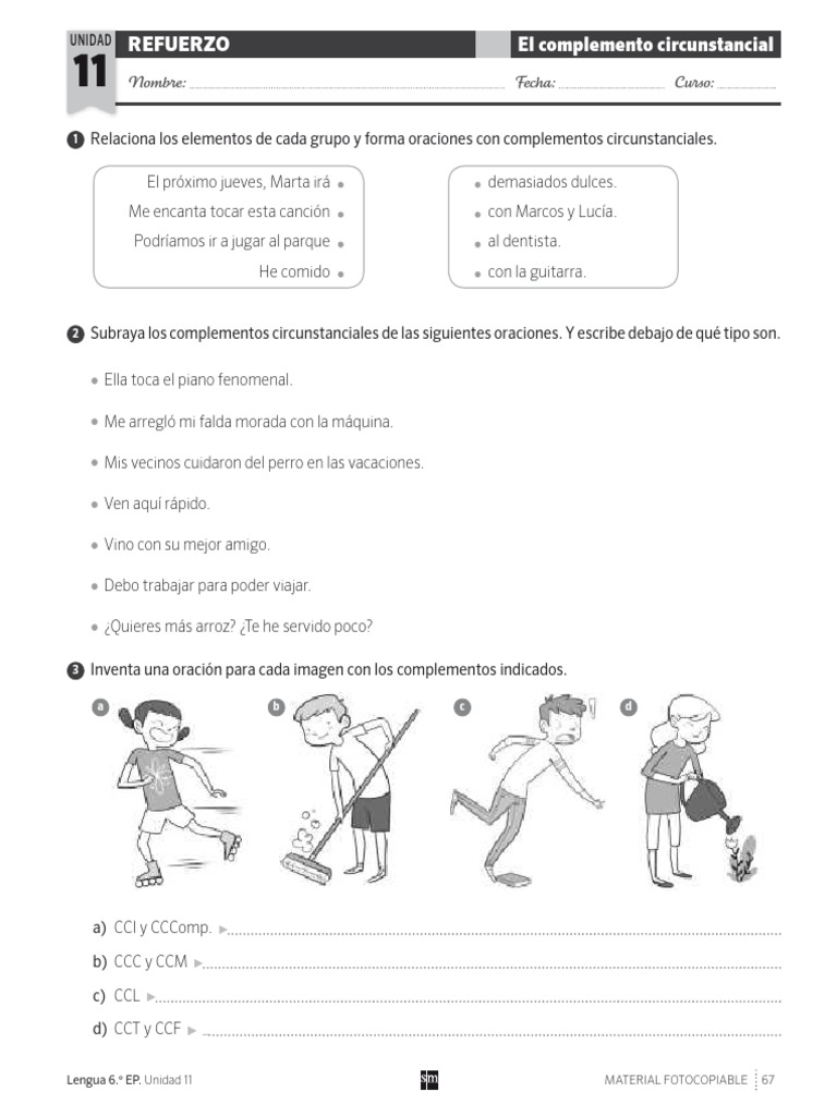 Ejercicios de Complemento Circunstancial 6º | PDF