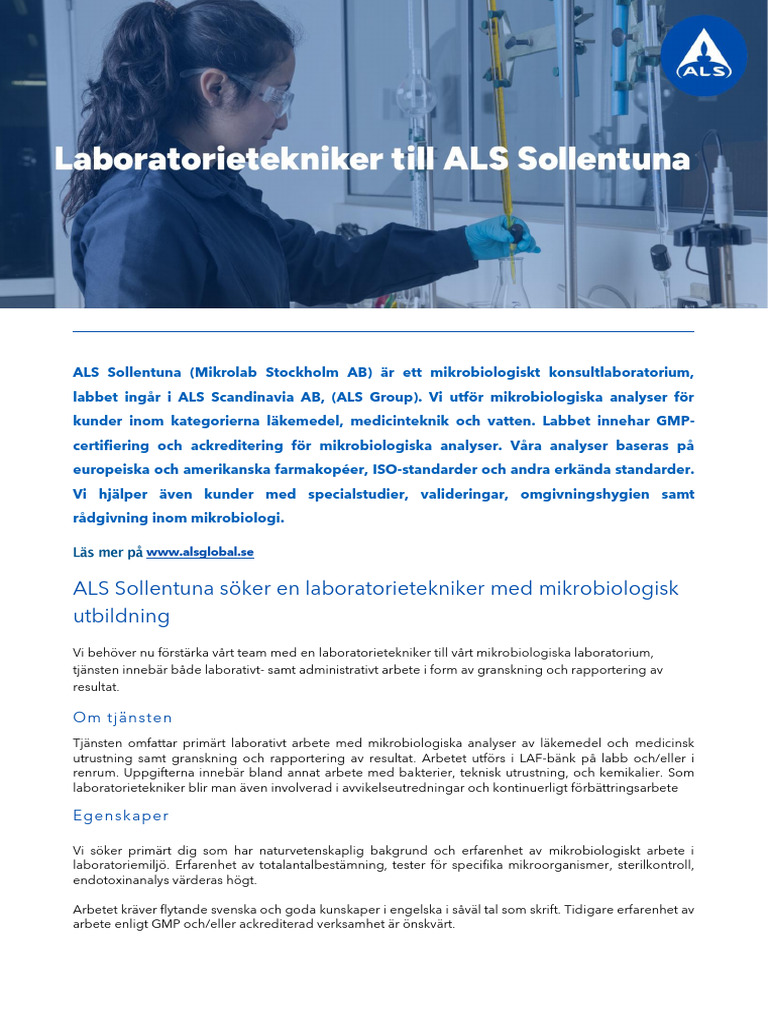 Laboratorietekniker Sollentuna 2025 Maj | PDF