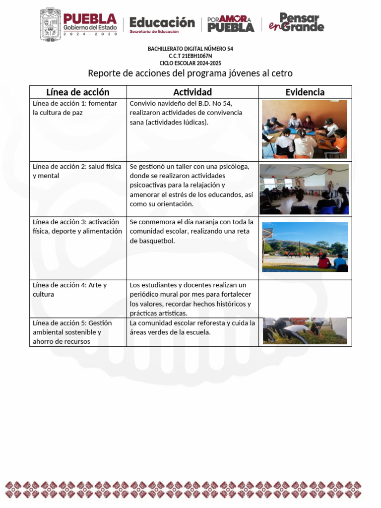 Lineas de Accion Jovenes Al Centro 2do Reporte (Autoguardado) | PDF