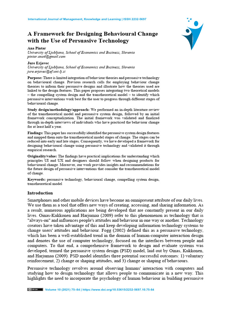 Pintar and Erjavec - 2021 - A Framework For Designing Behavioural Change With The Use of ...