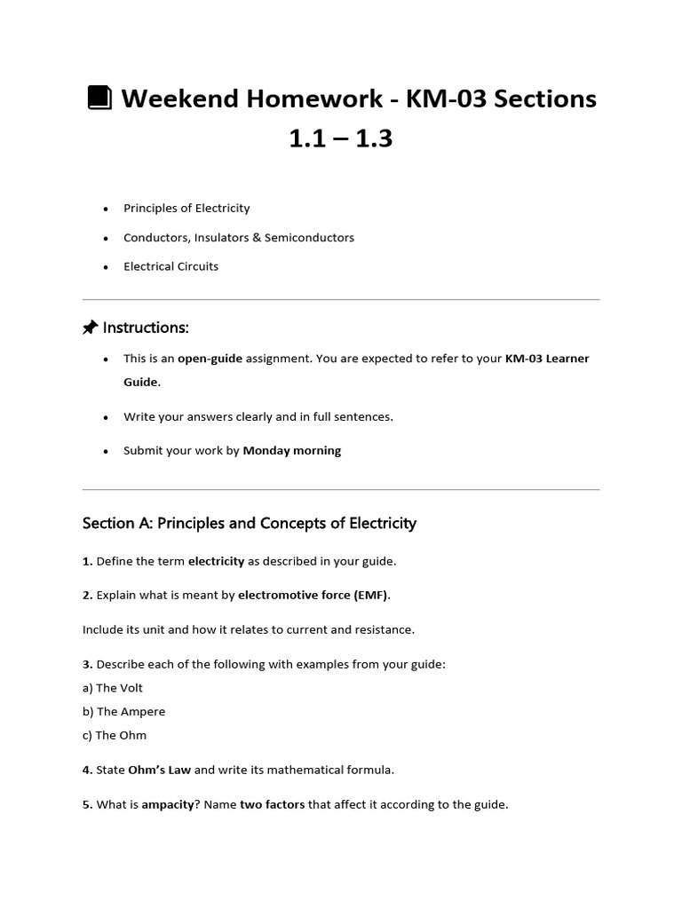 ? Weekend Homework - KM-03 Sections 1.1 - 1.3 | PDF