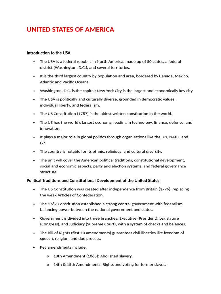 Unit 2 United States of America | PDF | The United States | Political ...