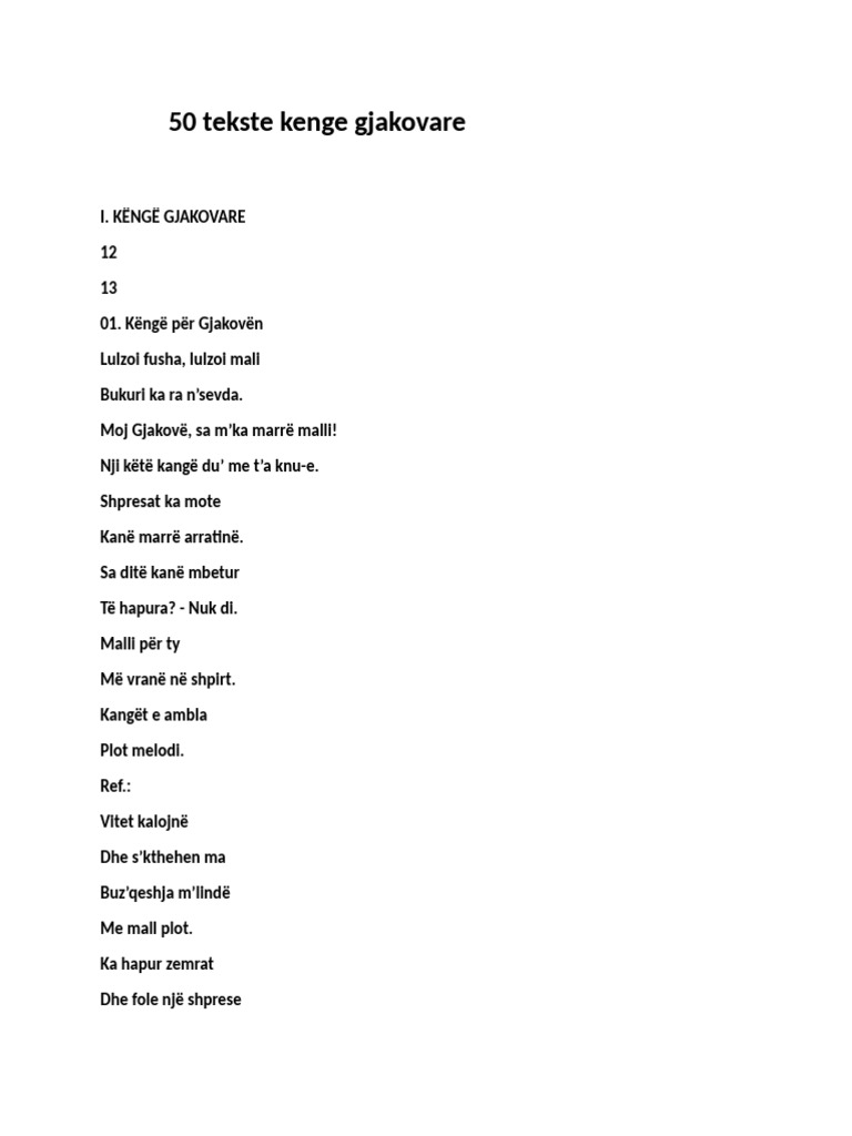 50 Tekste Kenge Gjakovare | PDF