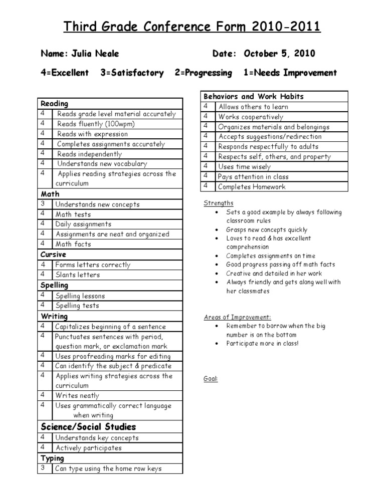 Third Grade Conference Evaluation 2010 | PDF