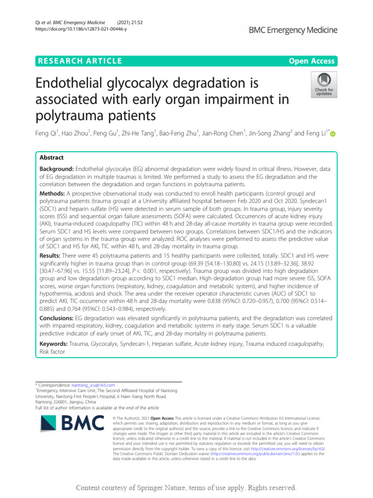 Endothelial Glycocalyx Degradation Is Associated W | PDF | Medicine ...