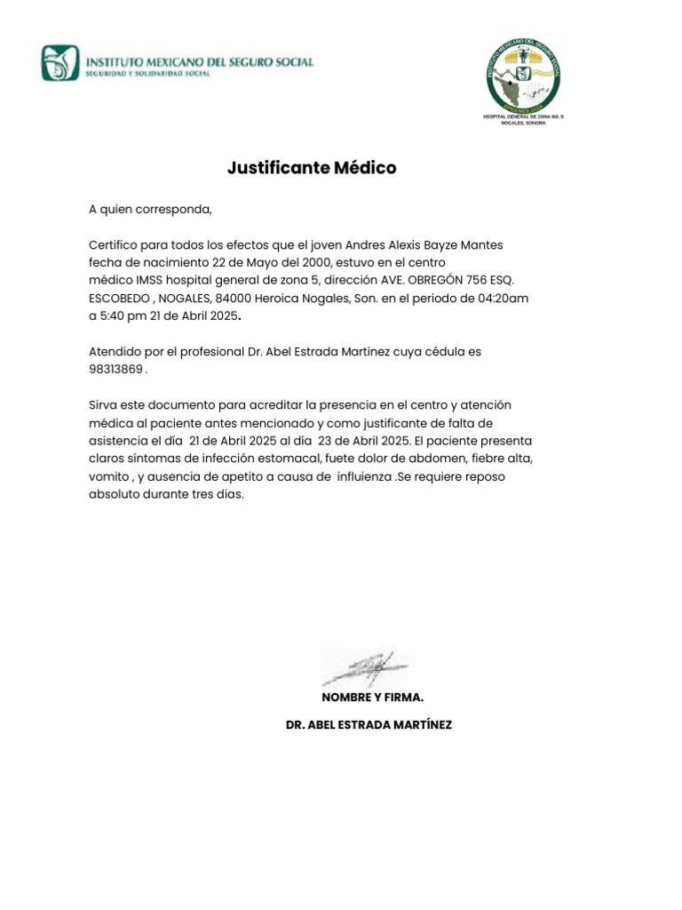 Justificante Médico Imss | PDF