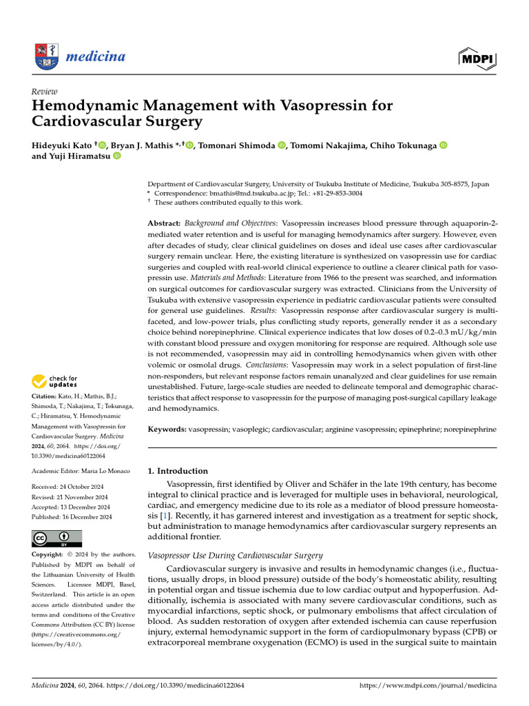 Hemodynamic Management With Vasopressin For Cardio | PDF | Shock ...