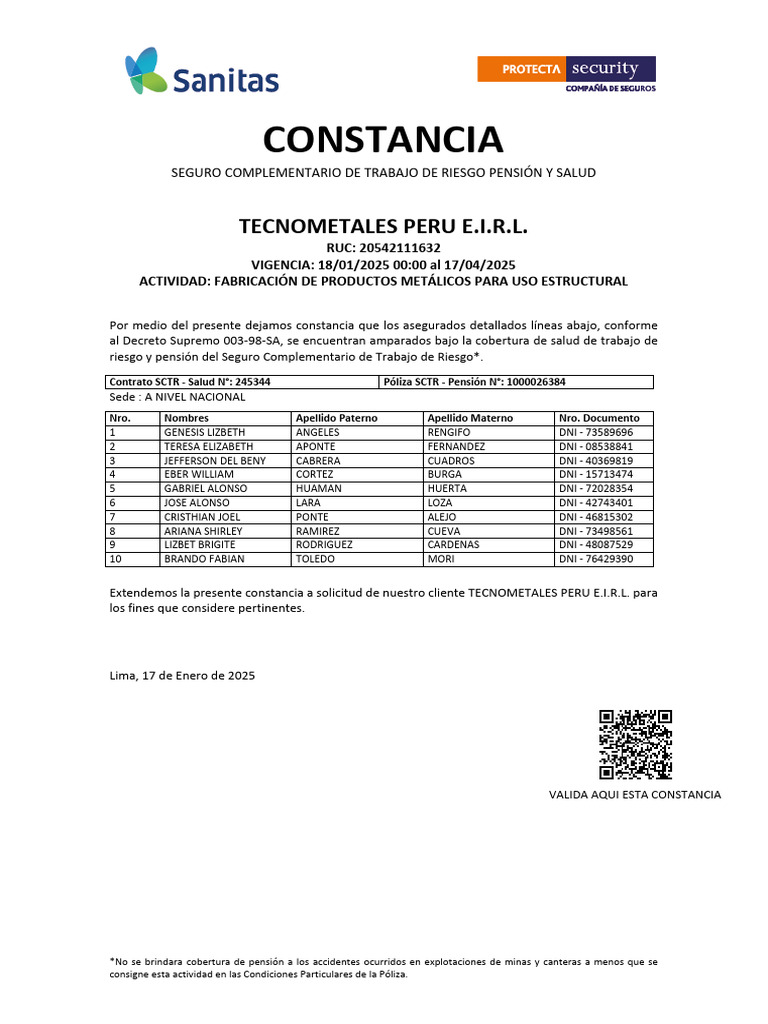 SCTR 2025 | PDF | Póliza de seguros | Seguro