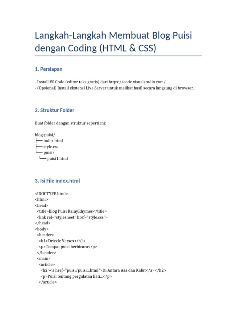 Langkah Membuat Blog Puisi Dengan Coding Lengkap | PDF
