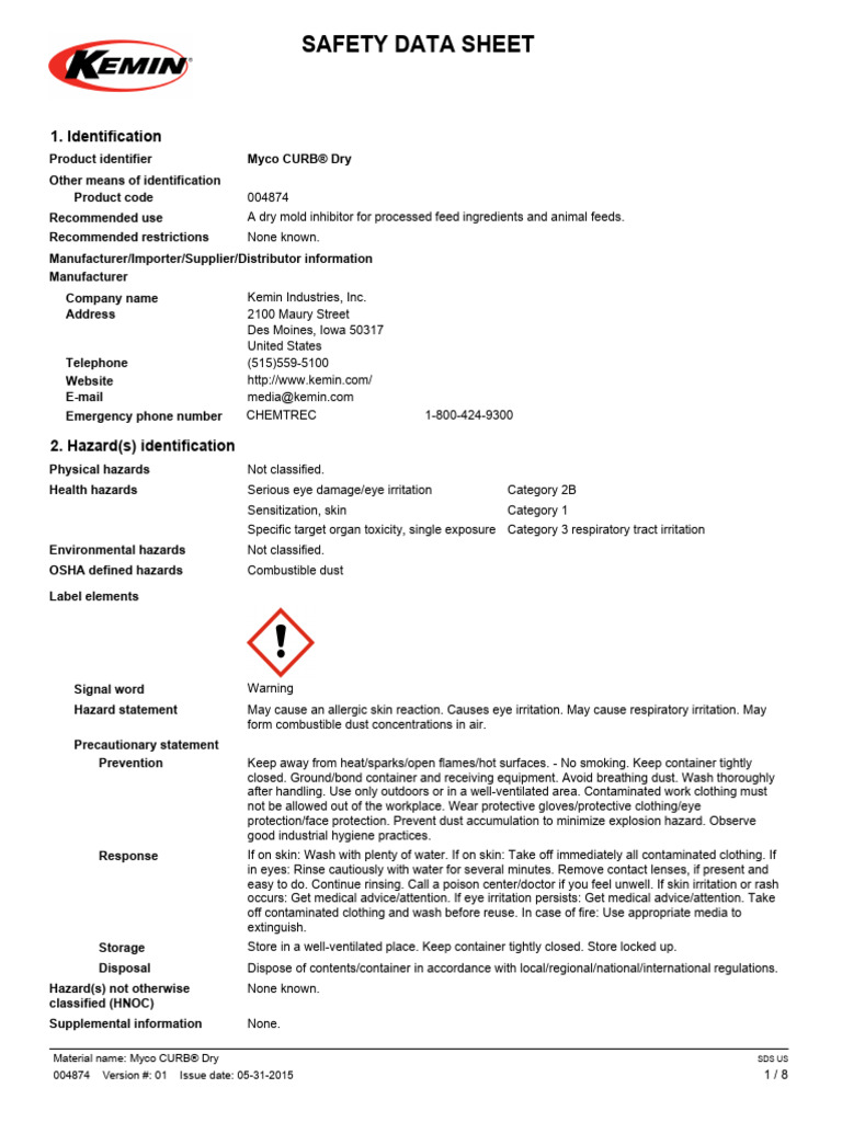 Myco CURB® Dry Safety Data Sheet | PDF | Dangerous Goods | Waste