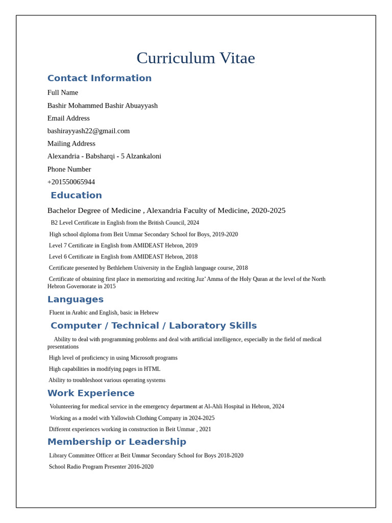 CV Template DR Bashir | PDF