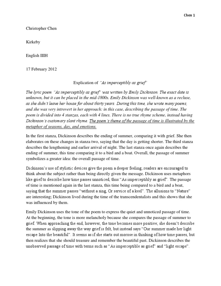 As Imperceptibly As Grief Explication | PDF