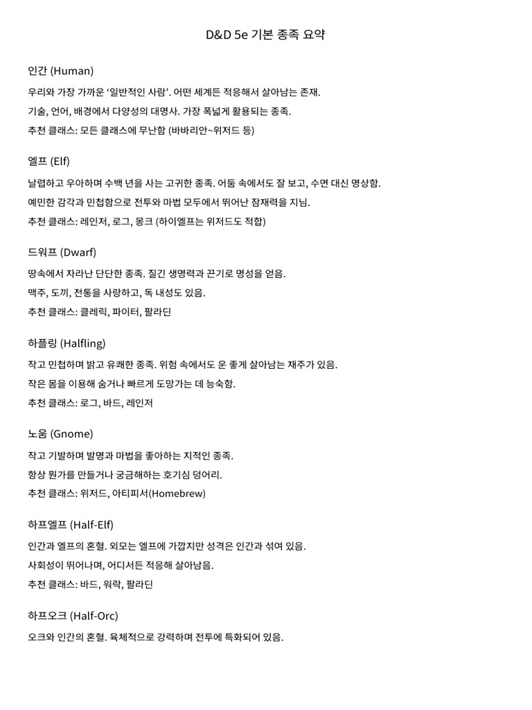 DND Race Guide KR | PDF