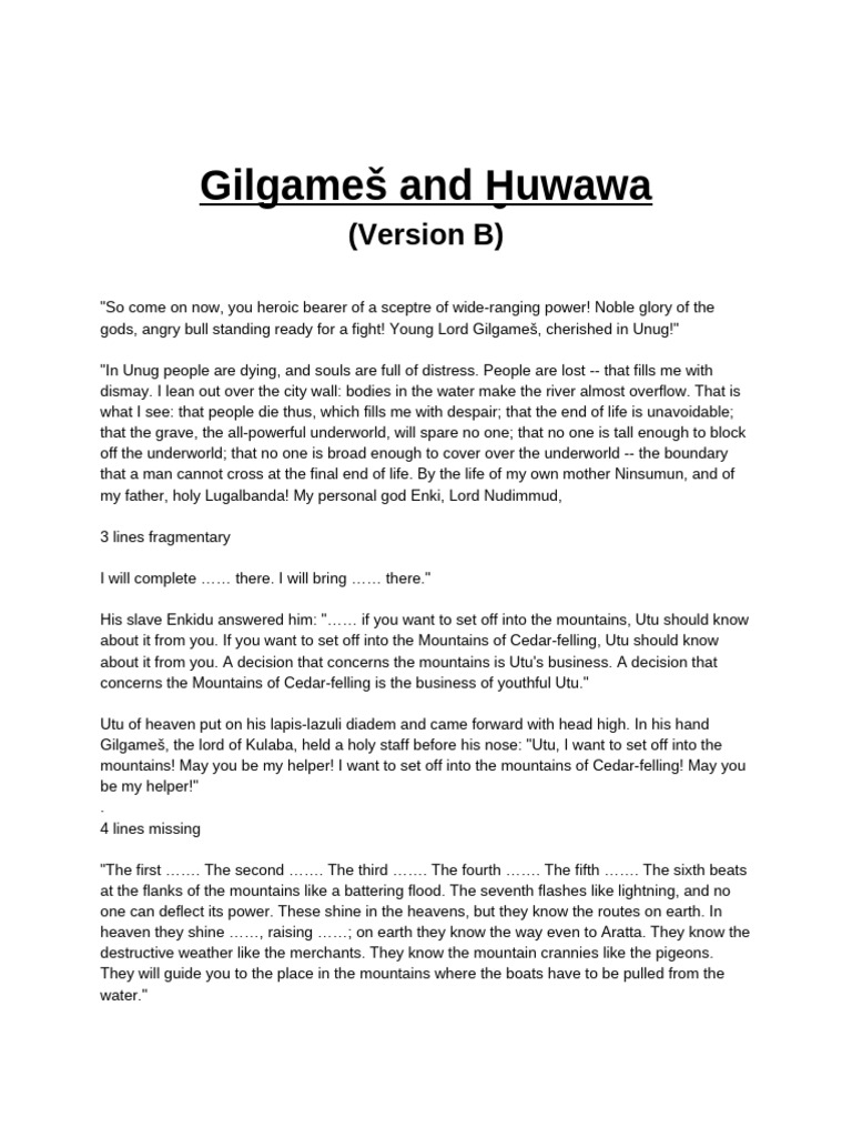 Gilgameš's Quest for Cedar and Ḫuwawa | PDF | Epic Of Gilgamesh