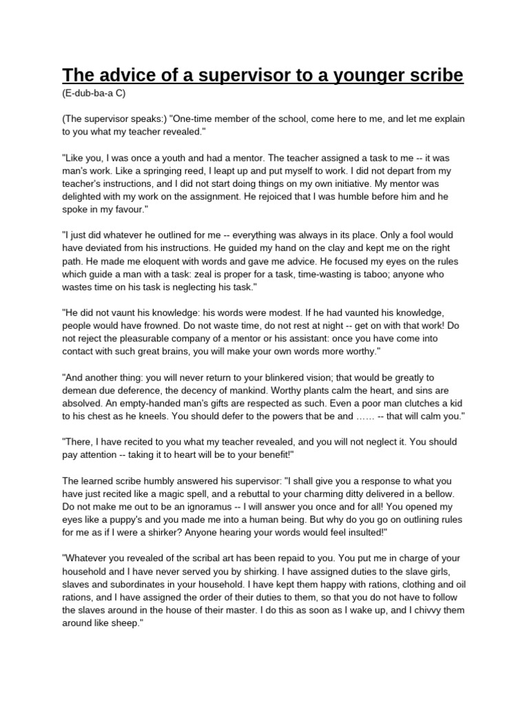 Sumer Text: Supervisor Advice To Scribe | PDF