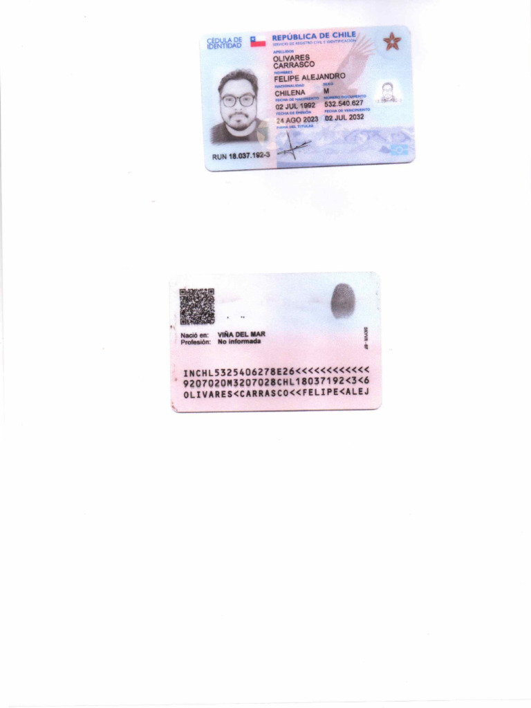 Cedula de Identidad Felipe Olivares | PDF