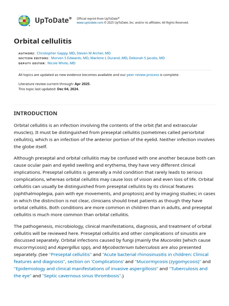 Orbital Cellulitis Overview and Insights | PDF | Thrombosis | Medical ...