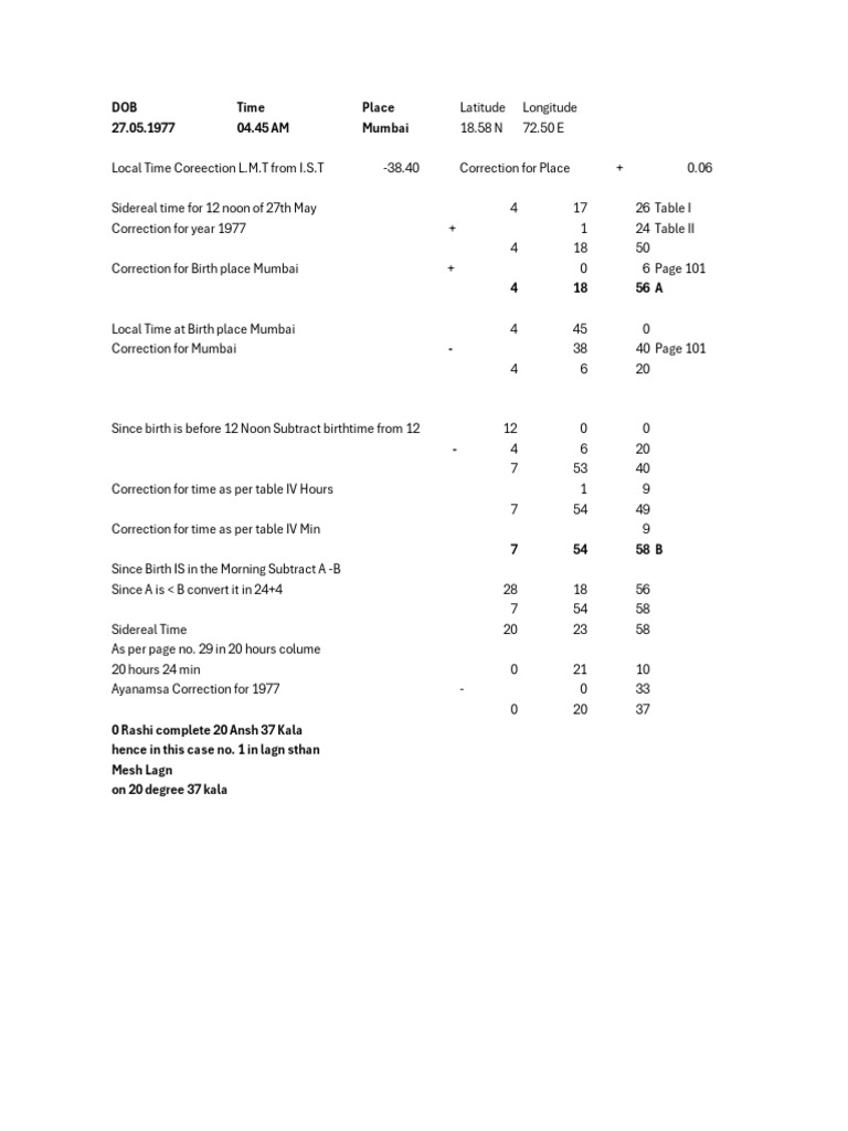 Sidereal Time For 27th May1977 | PDF | Astronomy | Celestial Mechanics
