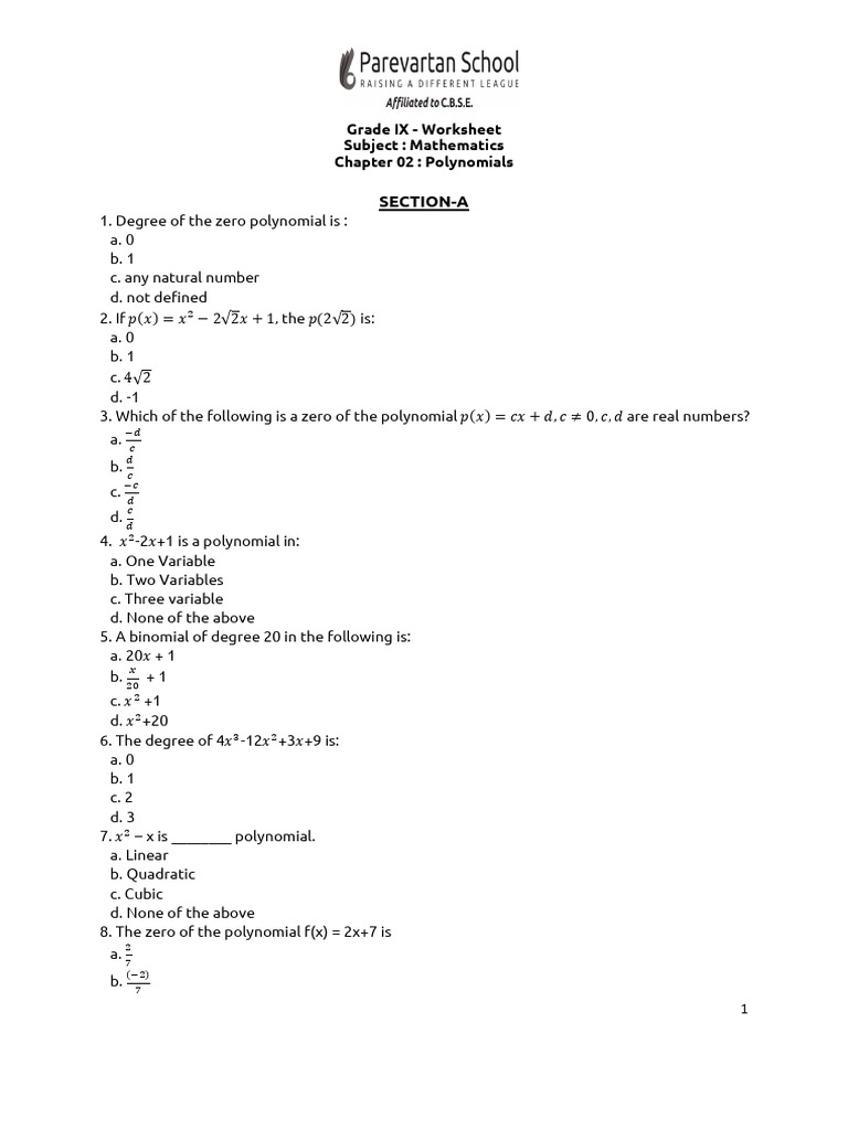 IX Polynomials Worksheet | PDF | Factorization | Numerical Analysis