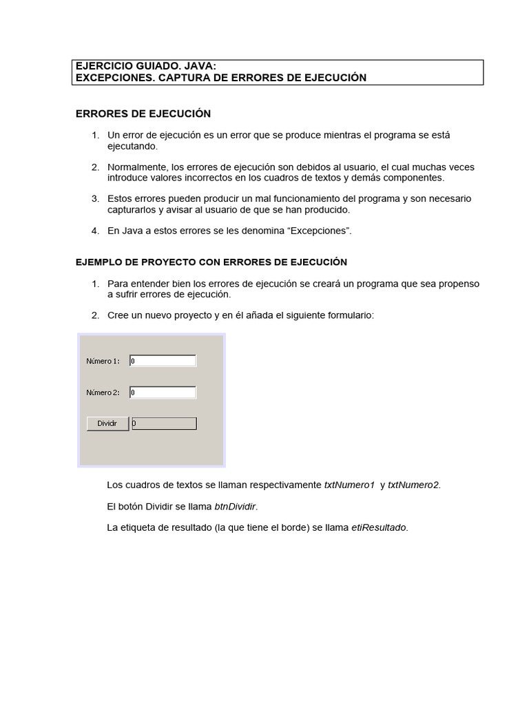 Captura de Excepciones en Java | PDF | Programa de computadora ...