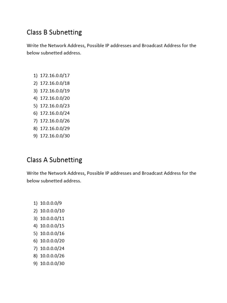 2.Subnetting Class a and Class B Address | PDF