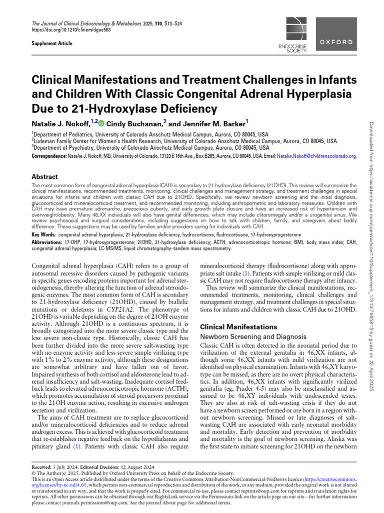 CAH in Infants: Symptoms & Treatment | PDF | Adrenal Gland | Endocrine ...