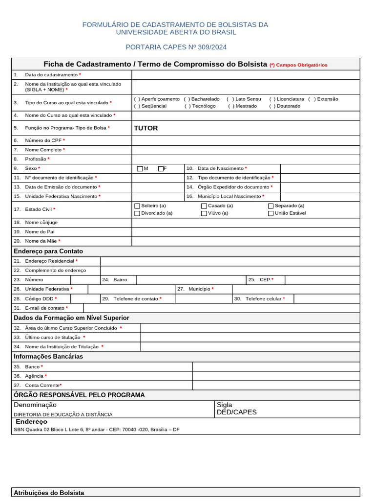 Ficha Termo Tutores | PDF | Pedagogia