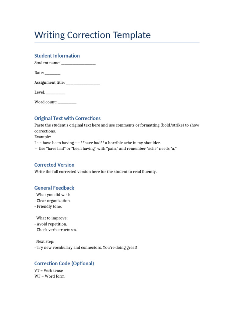 Writing Correction Template | PDF
